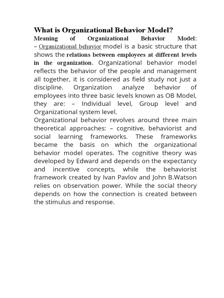 Organizational Behavior Model Notes | PDF | Organizational Behavior ...