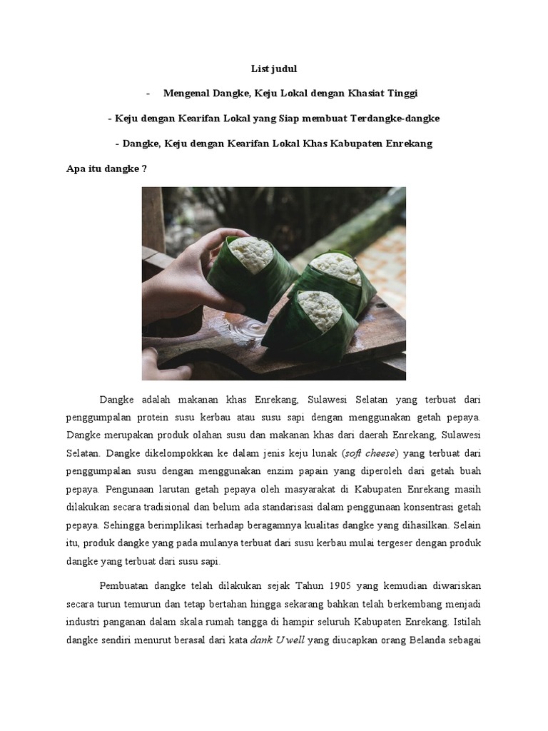Proses dan Khasiat Keju Dangke Enrekang | PDF