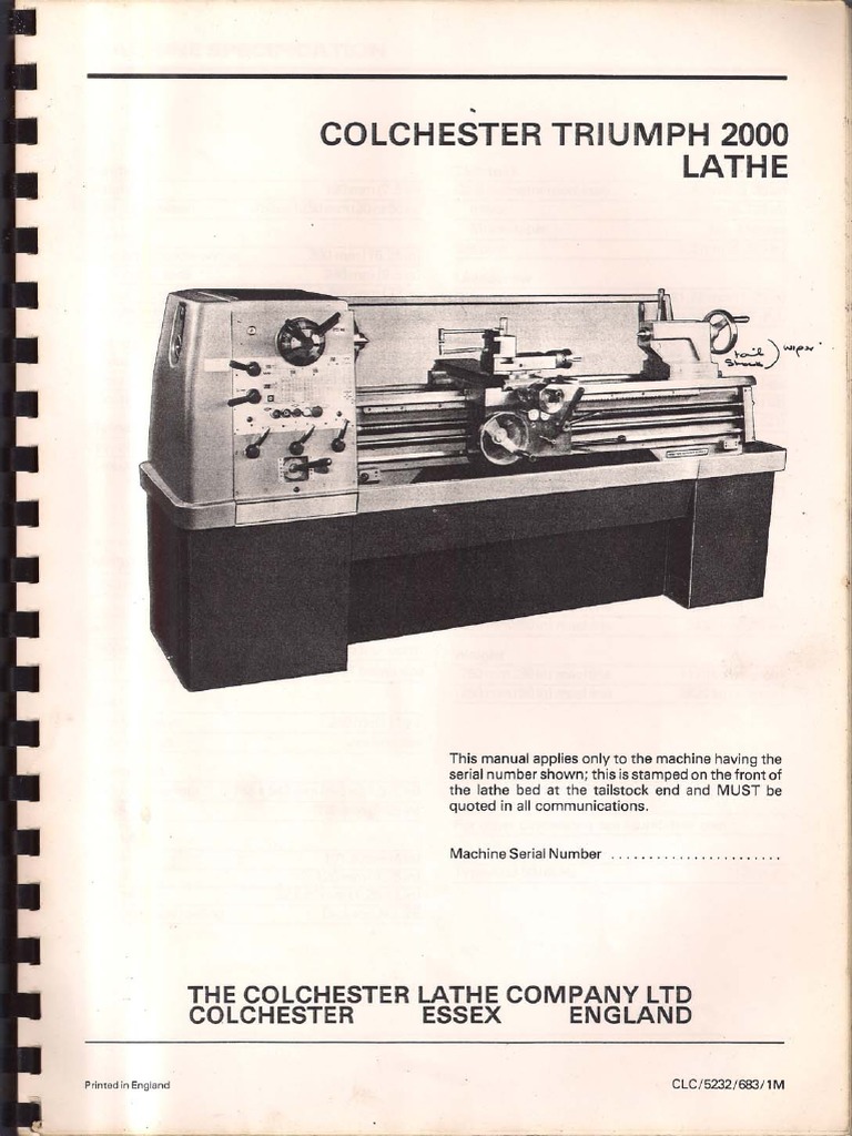 Colchester Triumph 2000 Lathe Parts and Assembly | PDF