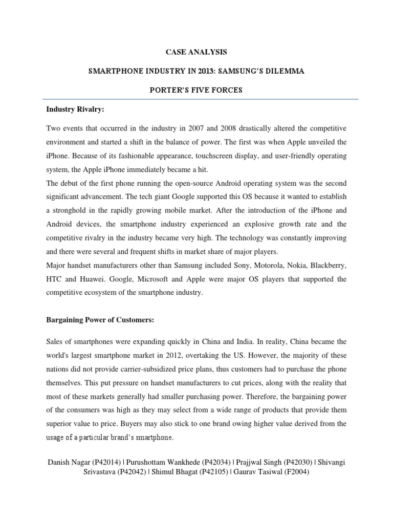 Case Analysis Smartphone Industry in 2013: Samsung'S Dilemma Porter'S ...