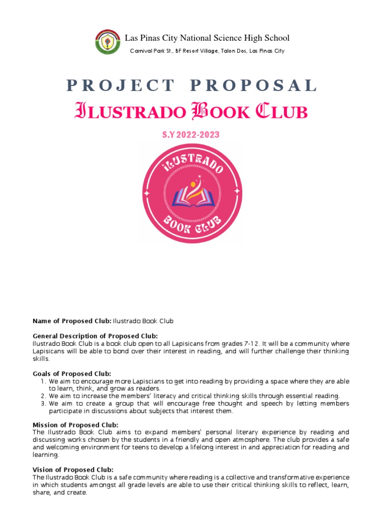 Ilustrado Book Club Project Proposal 2022 2023 A4 | PDF | Psychological ...