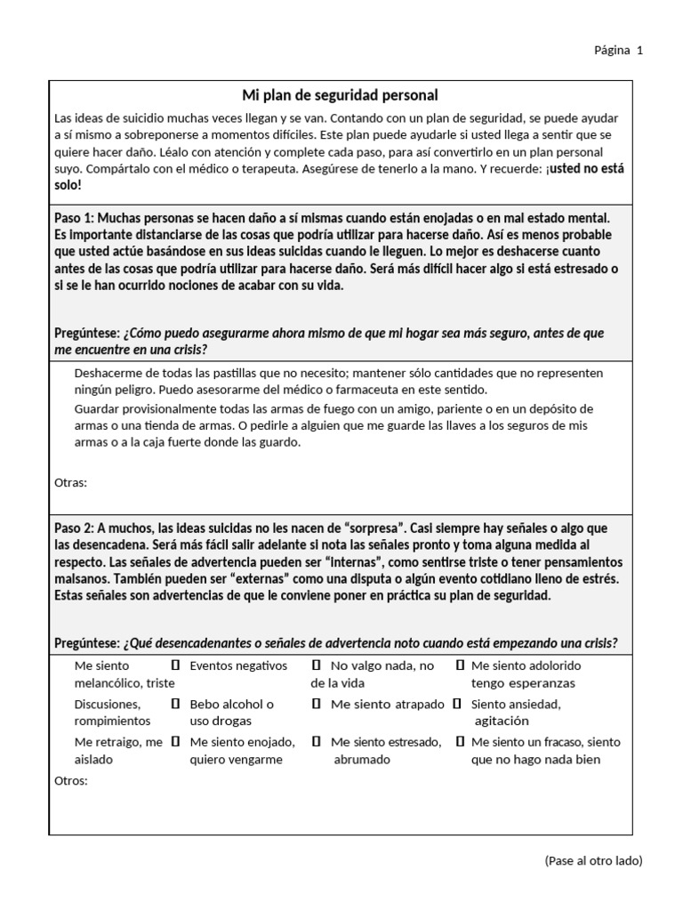 PlAN DE SEGURIDAD | PDF | Suicidio