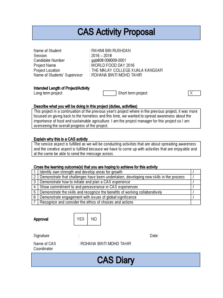 Sample of Cas Proposal and Cas Diary | PDF
