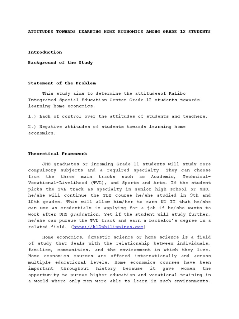 Grade 12 Attitudes Toward Home Economics | PDF | Home Economics ...