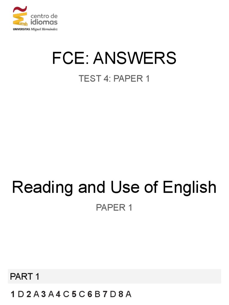 Fce Test 4-Answers | PDF | Verb | Adjective
