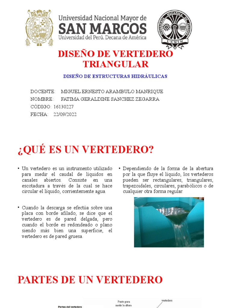 Diseño de Vertedero Triangular | PDF | Descarga (hidrología) | Triángulo