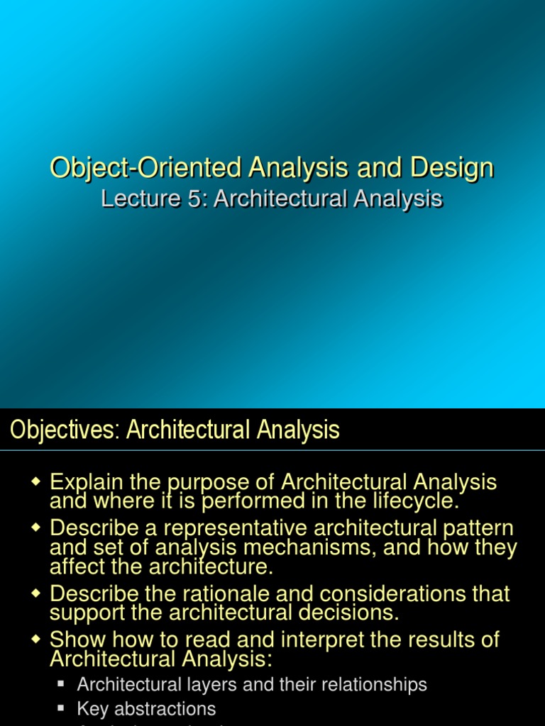 Architectural Analysis Of An Object Oriented System Using Common Patterns And Frameworks Pdf