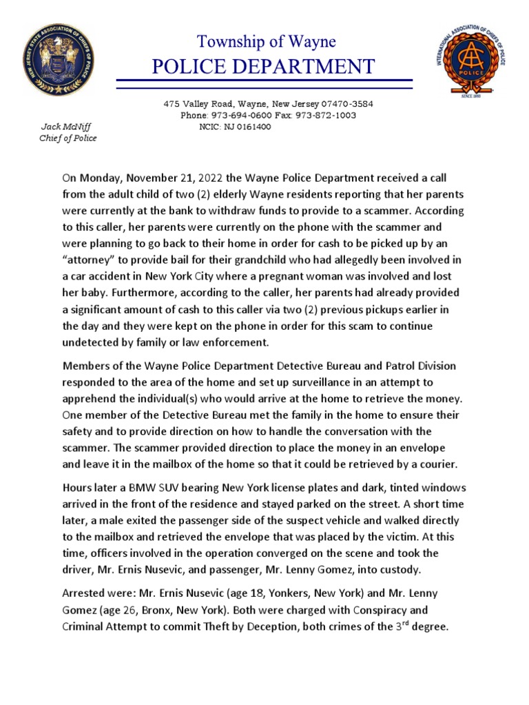Press Release 11-29-22 Bail Scam | PDF | Bail | Arrest