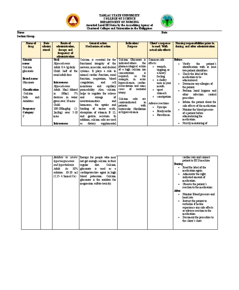 Drug Study (Calcium Gluconate) | PDF | Clinical Medicine | Medical ...