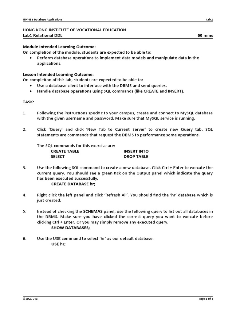 Lab 1 | PDF | Databases | Sql Lab 1 | PDF | Databases | Sql