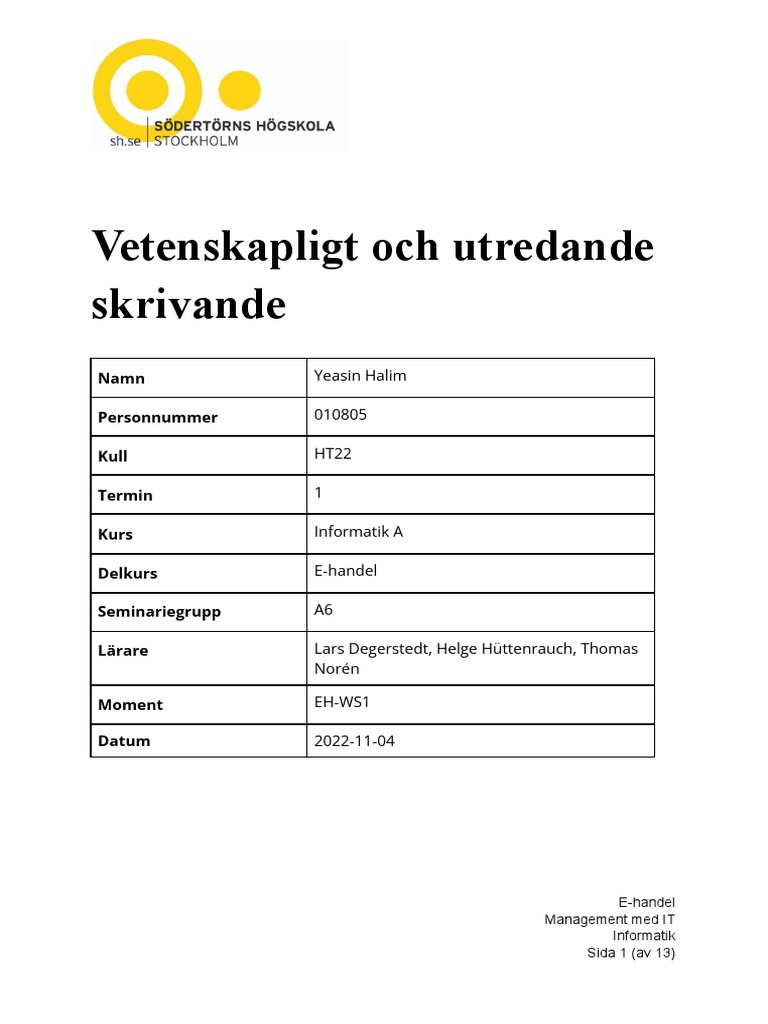 (EH-WS1) Vetenskapligt Och Utredande Skrivande | PDF