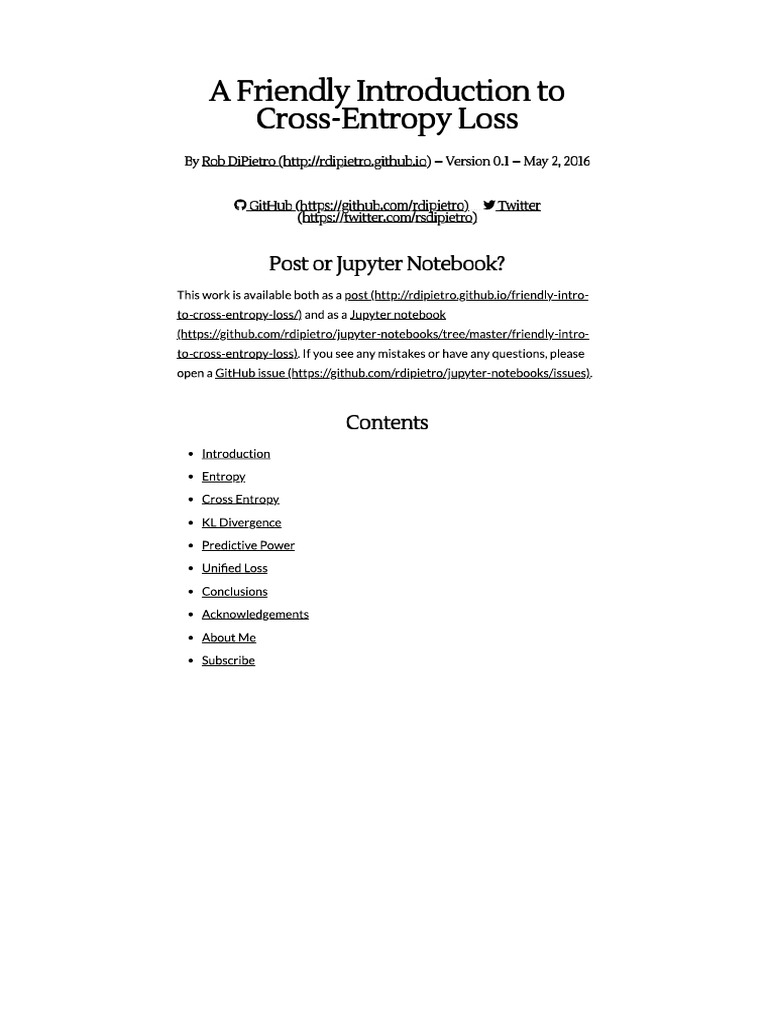 A Friendly Introduction To Cross Entropy Loss | PDF