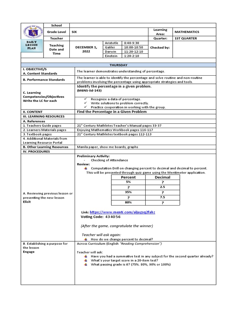 Math 6 Finding Percentage | PDF | Percentage | Learning