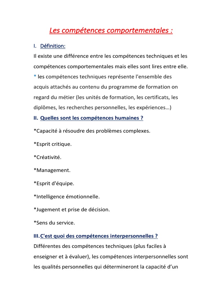 Compétences Comportementales Essentielles | PDF | Compétence ...