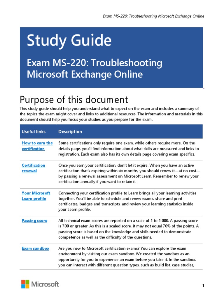 MS-220 Exam Guide: Exchange Online Troubleshooting | PDF | Microsoft ...