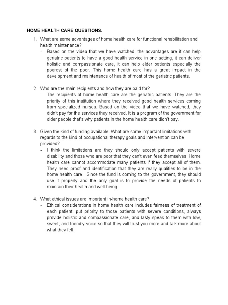 Home Health Care Questions | PDF