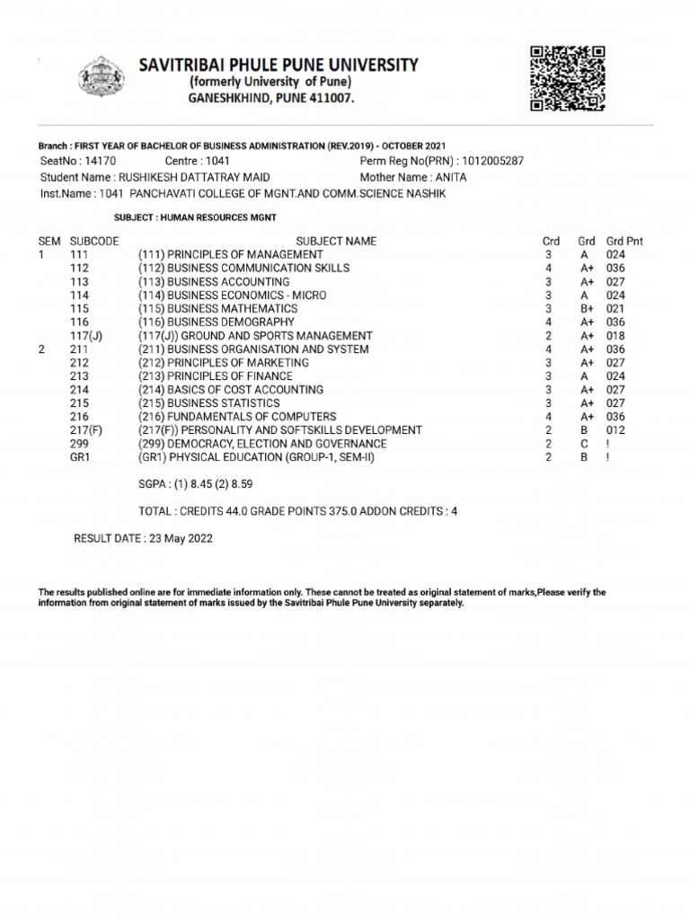 BBA 1st Year Result | PDF