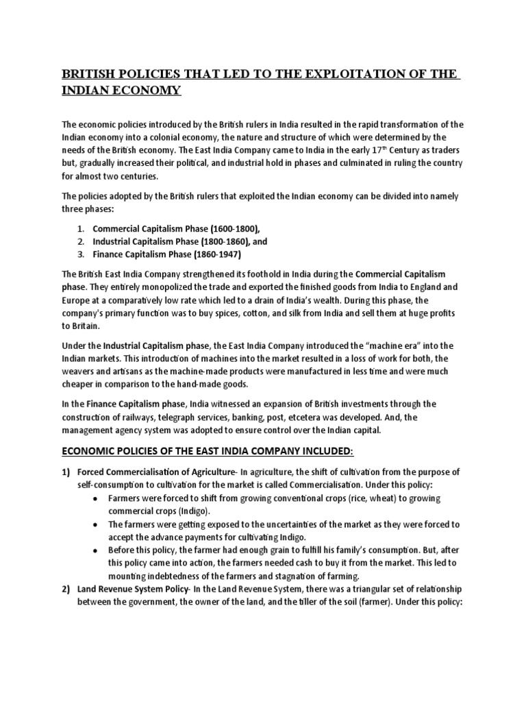 Phases of British Economic Exploitation in India | PDF | Agriculture ...