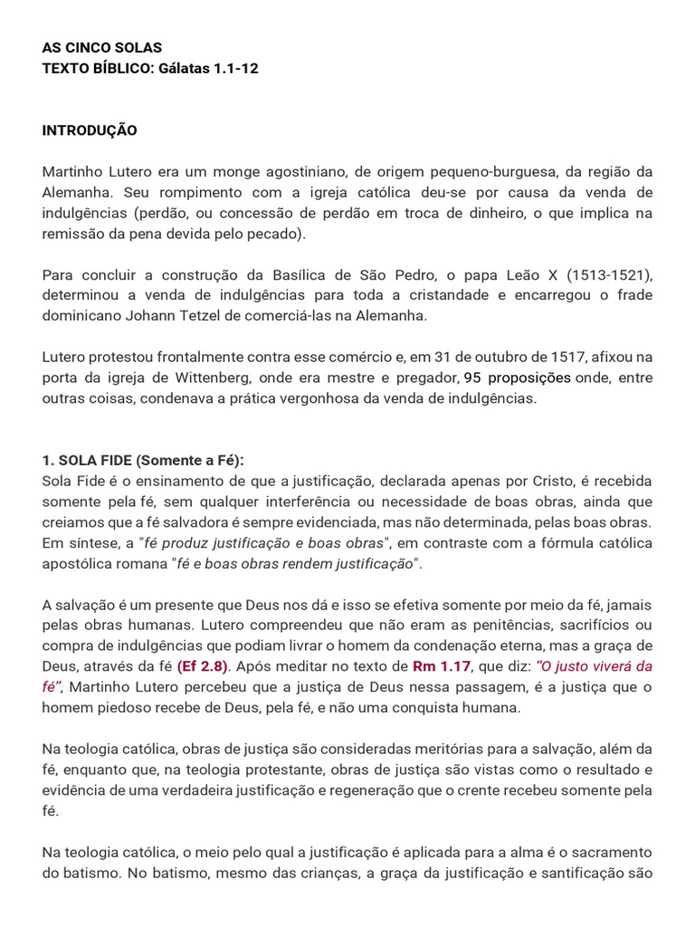 As Cinco Solas: Os Princípios Fundamentais da Reforma Protestante | PDF ...