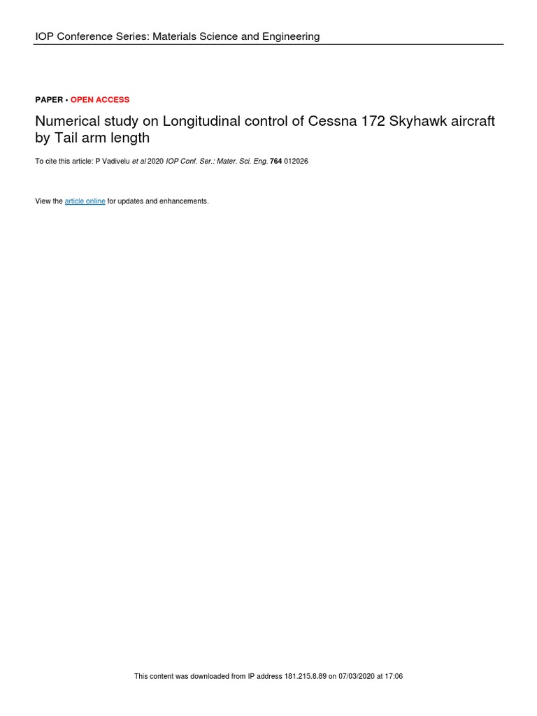 Longitudinal Control of Cessna 172 | PDF | Aircraft | Dynamics (Mechanics)