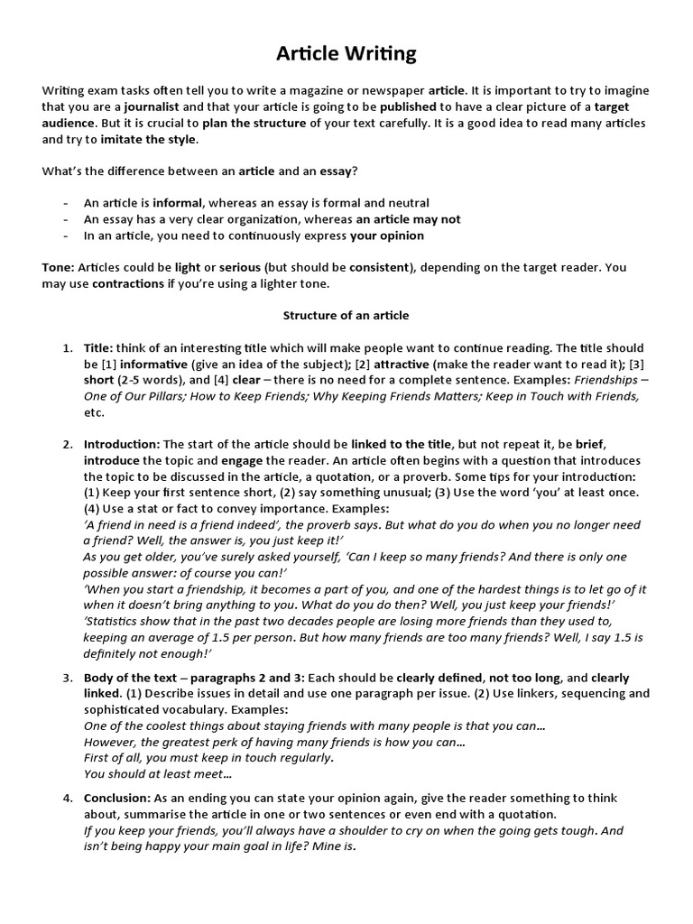 Article Writing | PDF | Essays | Communication