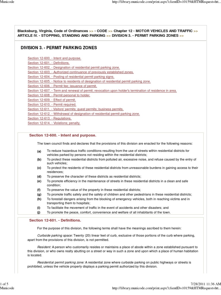 Residential Permit Parking Code As of 7-28-2011 | PDF | Parking | License