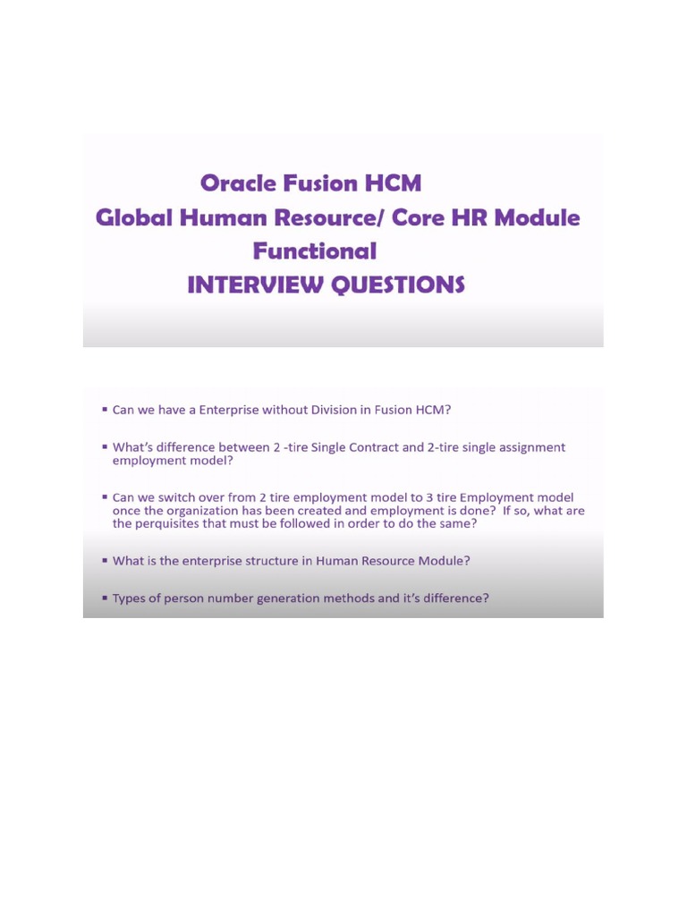 Fusion HCM Interview Questions (Core HR Module) | PDF