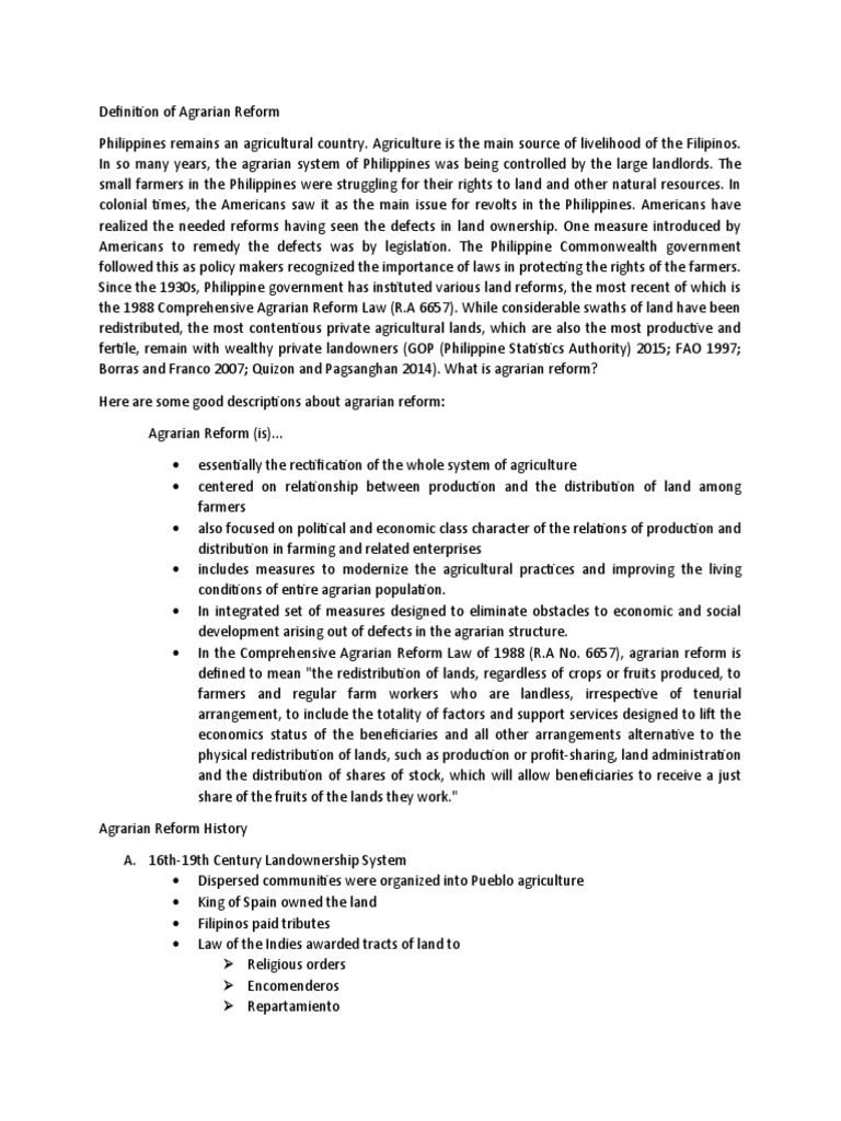 Agrarian Reform in the Philippines | PDF | Politics | Law