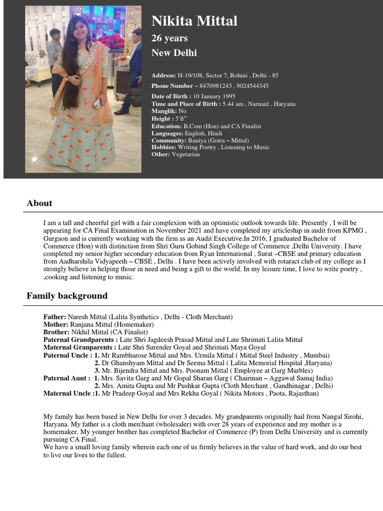 Biodata - Nikita | PDF | Living Arrangements | Family