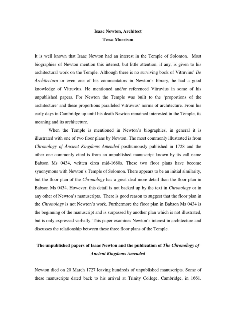 Isaac Newton Architect | PDF | Isaac Newton | Second Temple