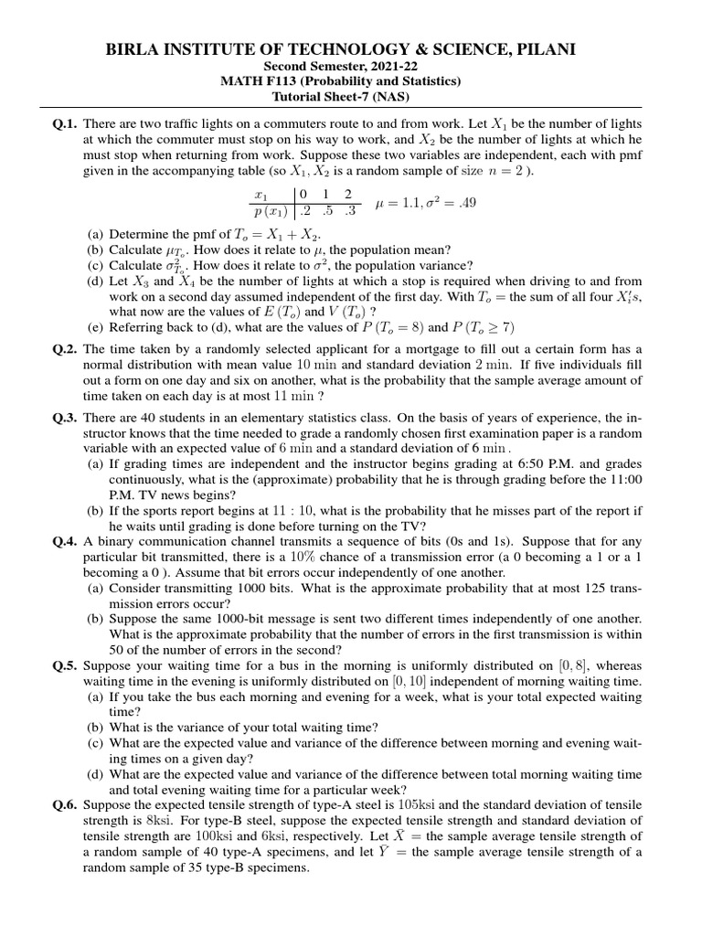 Tutorial Sheet-7 | PDF