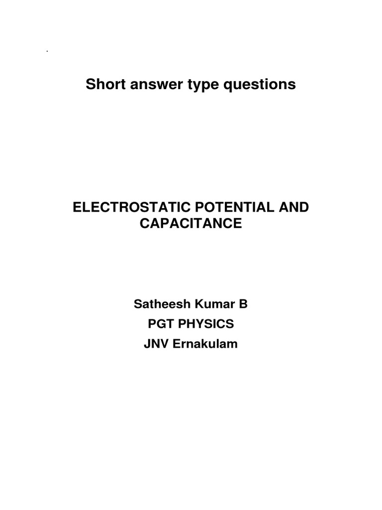 Electrostatic Potential and Capacitance Questions | PDF | Capacitance | Capacitor