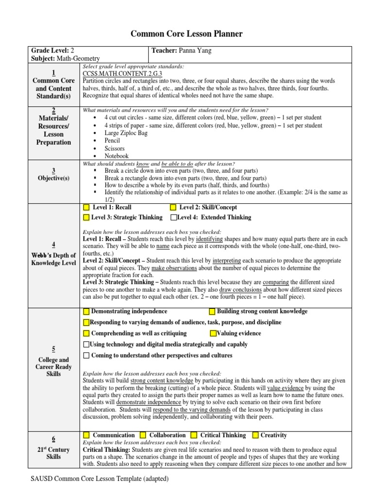 Equal Parts - Math-Geometry Lesson Plan | PDF | Critical Thinking | Thought