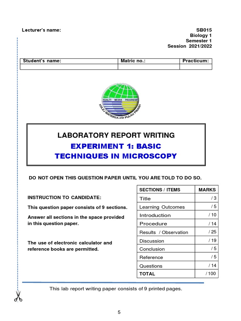 Experiment 1 Bio Report | PDF | Microscope | Field Of View