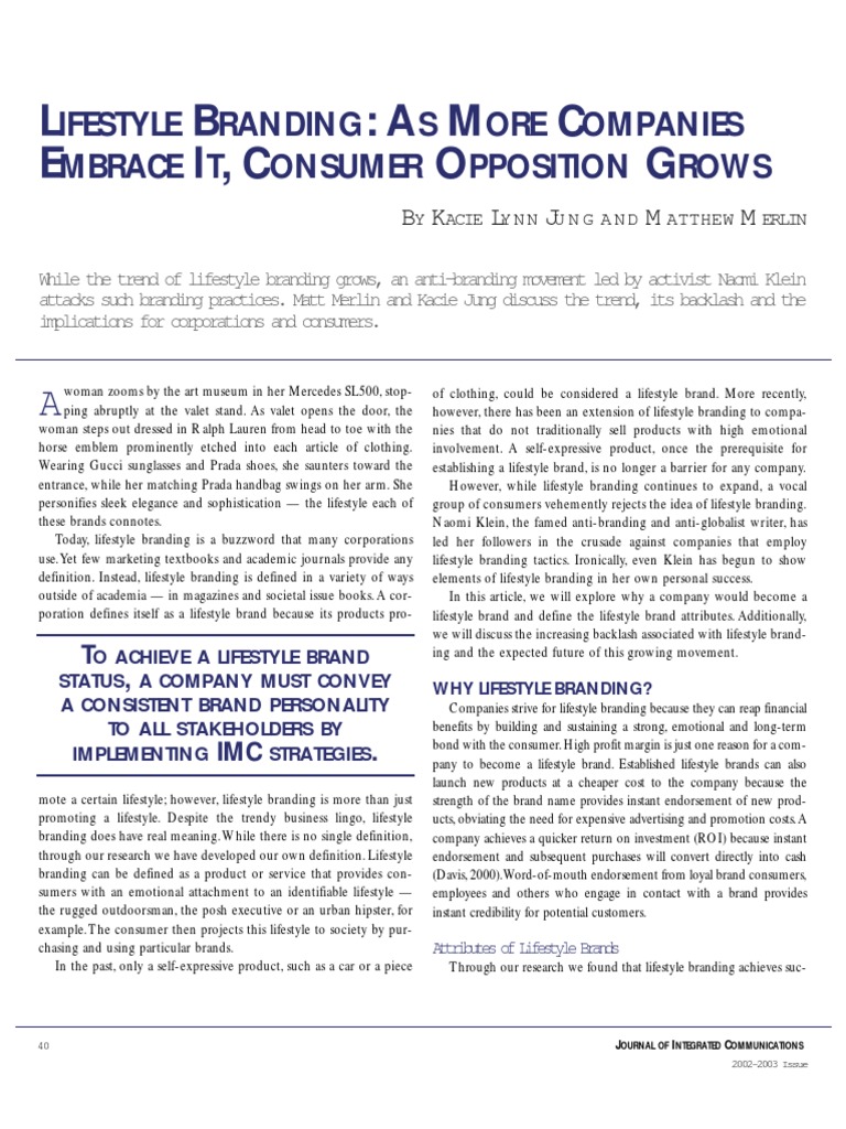 L B: A M C E I, C O G: Ifestyle Randing S ORE Ompanies Mbrace T Onsumer ...