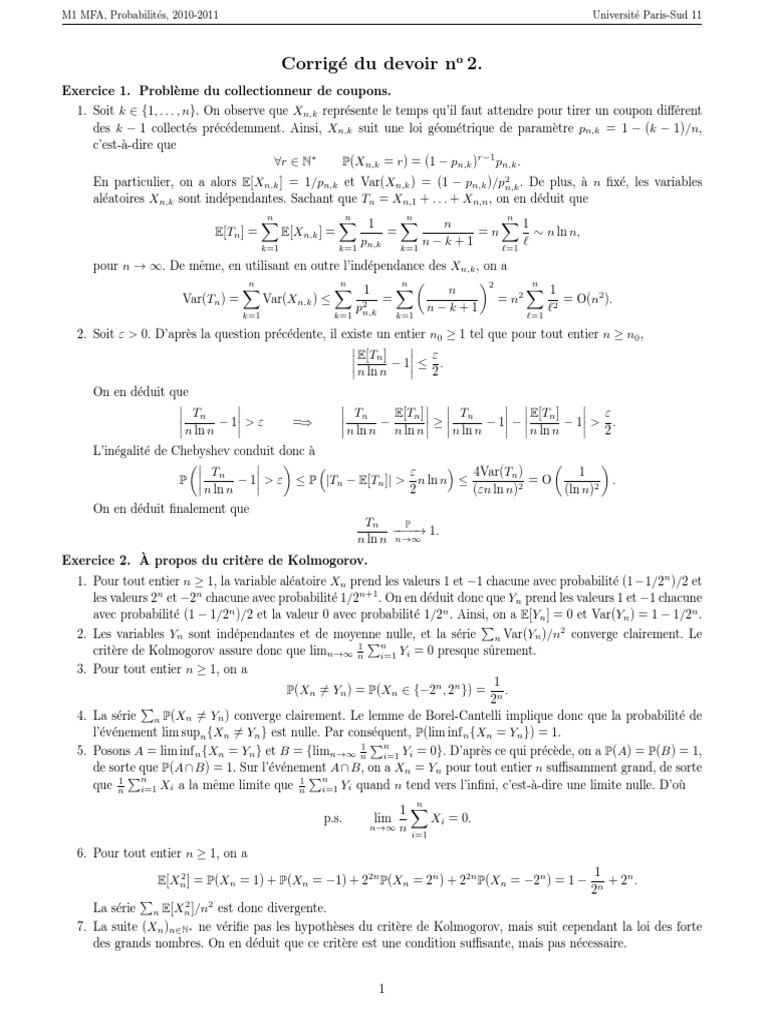 Devoir 2 | PDF | Probabilité | Théorie des probabilités