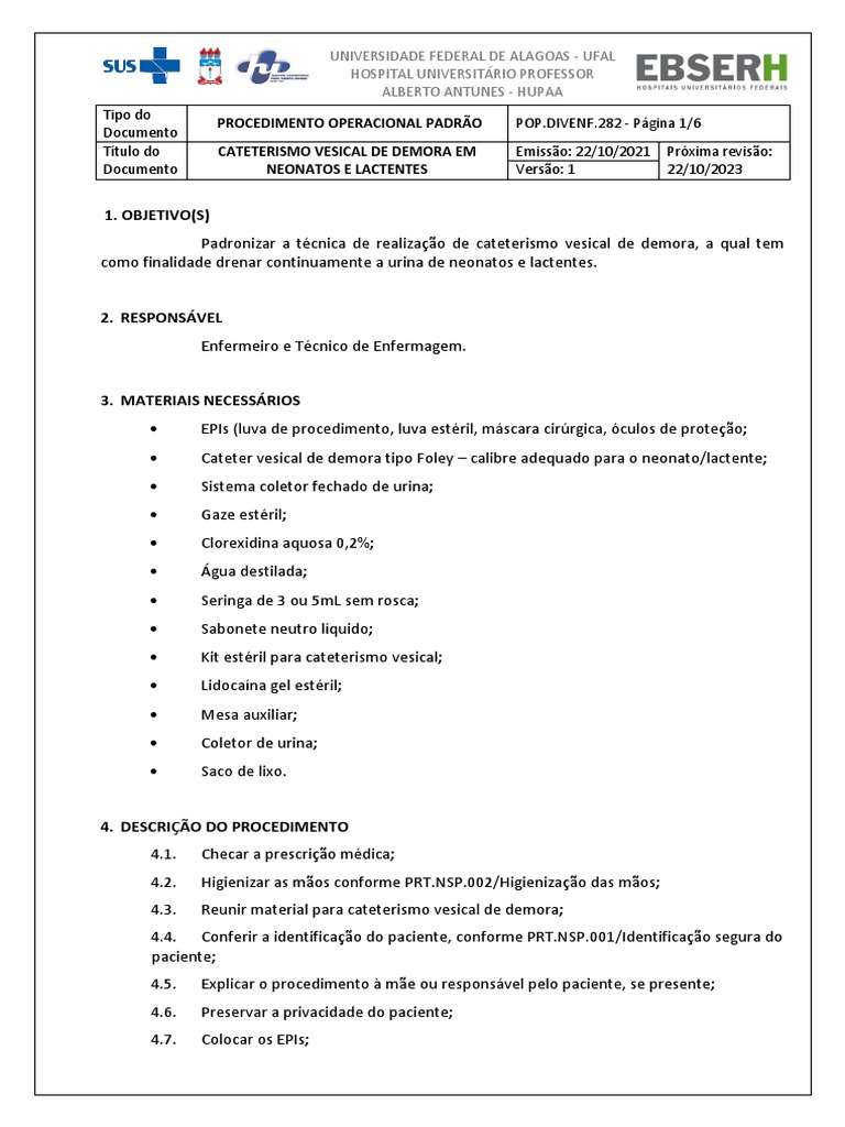 POP Cateterismo Vesical de Demora | PDF | Enfermagem | Ciências da Saúde