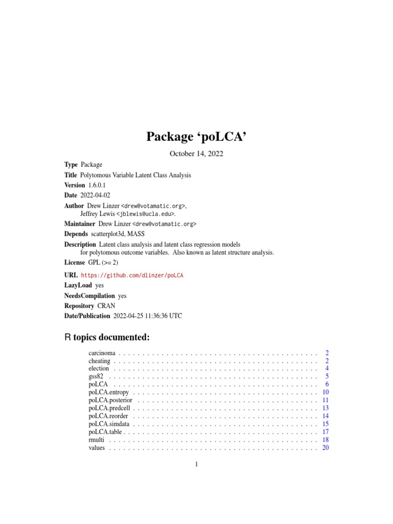 Package poLCA - Linzer & Lewis (2022) | PDF | Teaching Methods & Materials