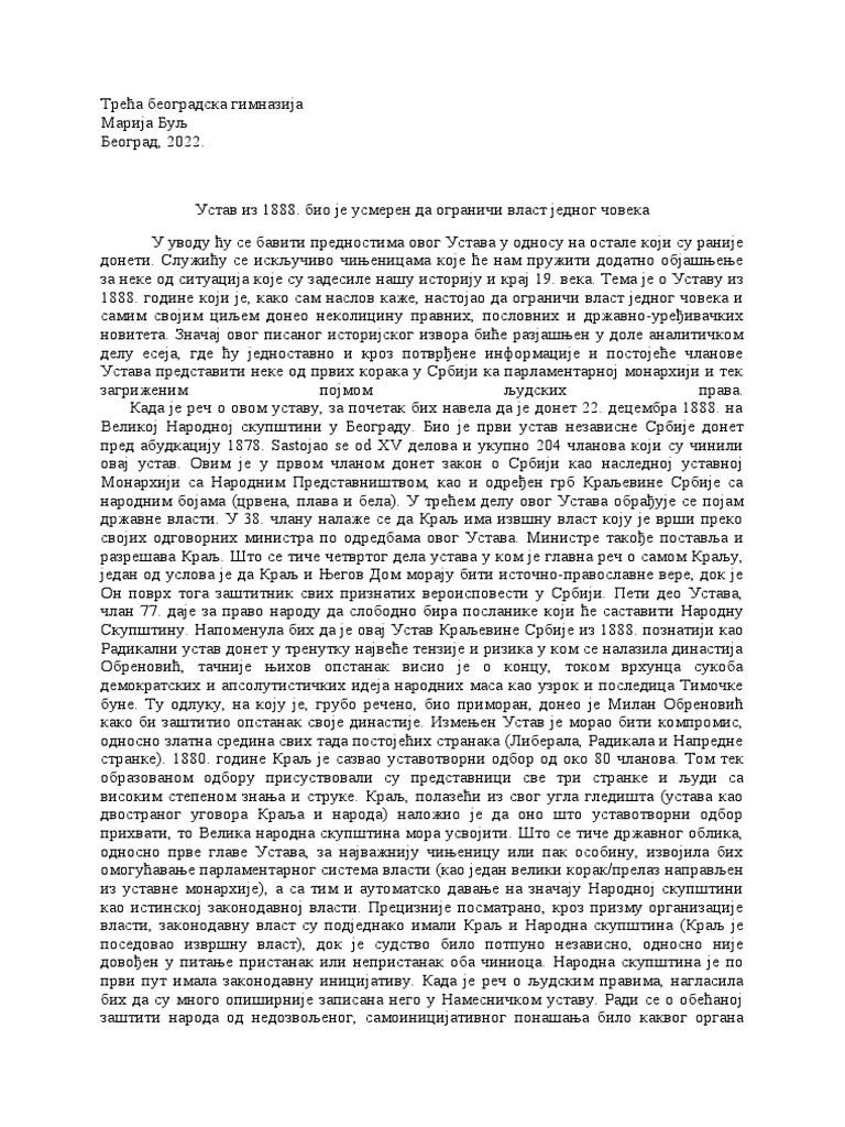 Ustav Iz 1888. Godine | PDF