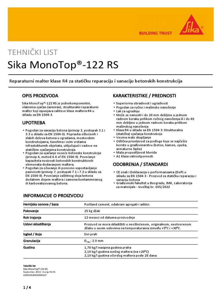 Sika Monotop 122rs | PDF