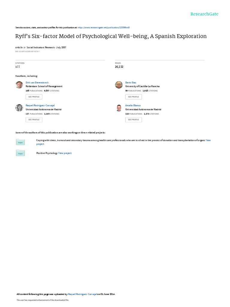 Ryffs Six-Factor Model of Psychological Well-Bein | PDF | Psychology ...