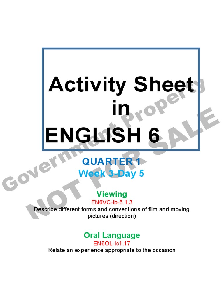 Activity Sheet in English 6: Quarter 1 | PDF | Composition (Visual Arts ...