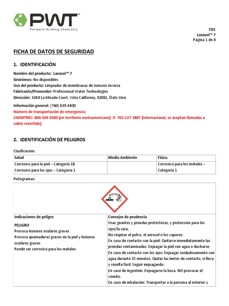 PWT Lavasol 7 - SDS ES | PDF | Agua | Naturaleza
