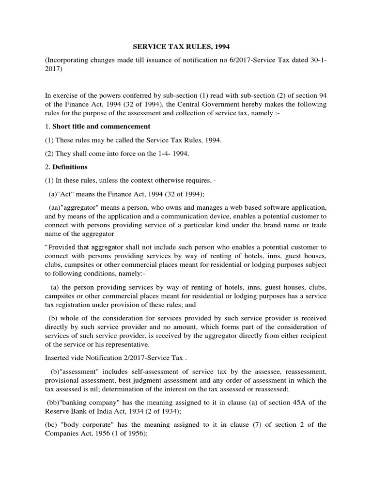 Service Tax Rules, 1994 | PDF | Invoice | Insurance