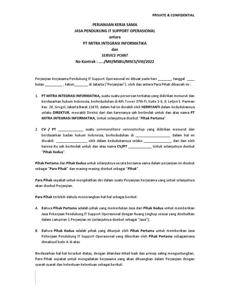 Draft Kontrak Partner Service Point 2022 | PDF