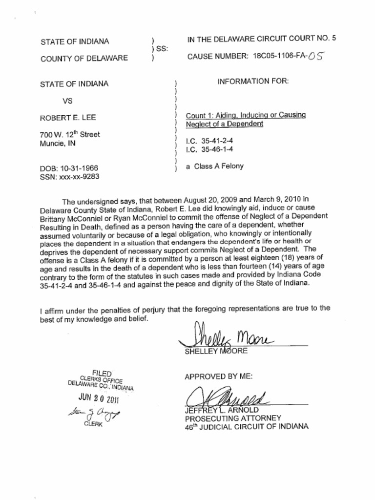 Affidavit of Probable Cause for Robert E Lee