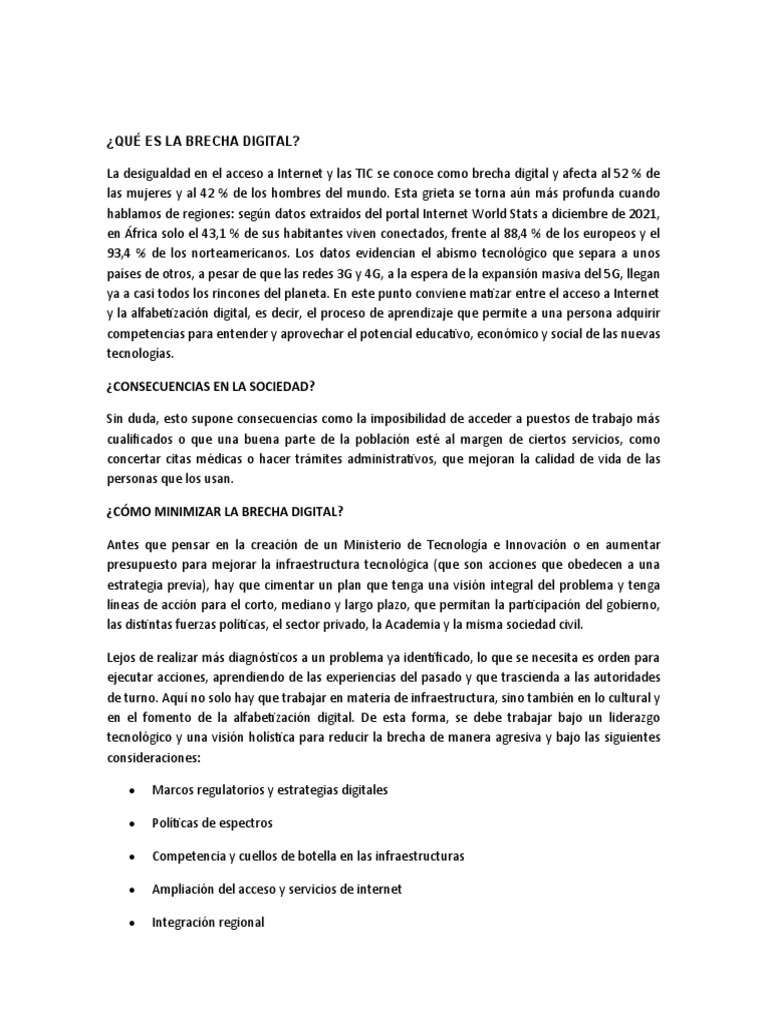 Qué Es La Brecha Digital | PDF | Internet | Economias