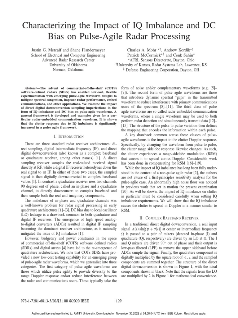 Characterizing The Impact of IQ Imbalance and DC Bias On Pulse-Agile ... Characterizing The Impact of IQ Imbalance and DC Bias On Pulse-Agile ...