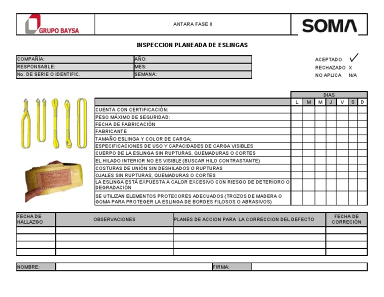 Check List Eslingas | PDF