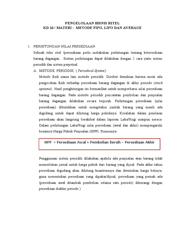 Kd 16 Metode Fifo Lifo Dan Average A Pdf